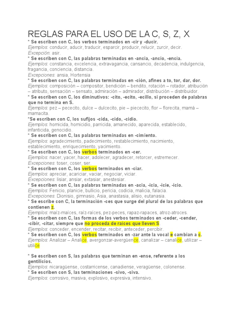 Reglas para El Uso de La C, S, X, Z | PDF | Lingüística | Gramática