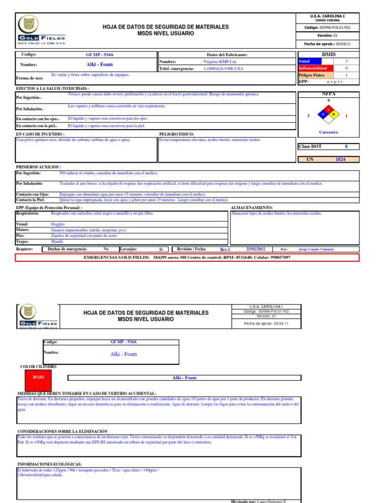 Alki-Foam Hoja de Datos de Seguridad MSDS GF-MP - 934A | PDF | Agua ...