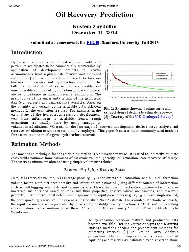 Oil Recovery Prediction | PDF | Petroleum Reservoir | Petroleum