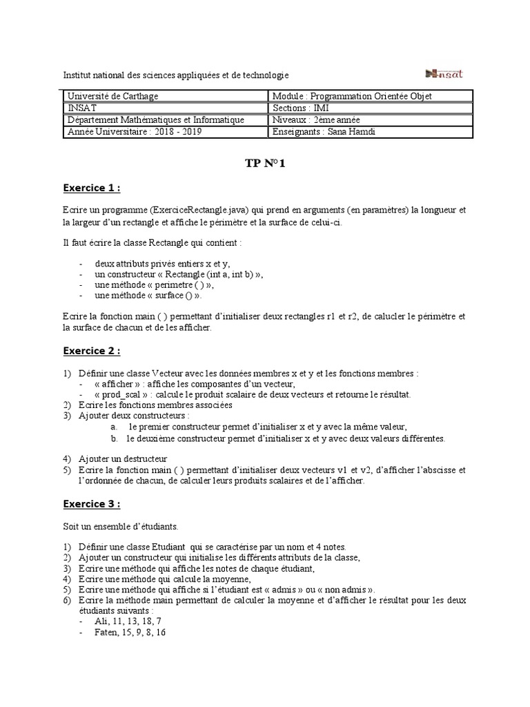 TP N°1 Exercice 1 | PDF | Constructeur (programmation) | Programmation