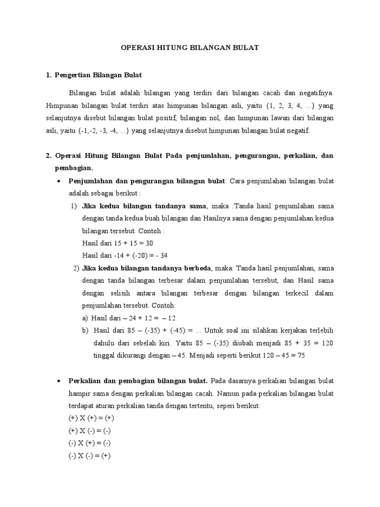 Operasi Hitung Bilangan Bulat | PDF