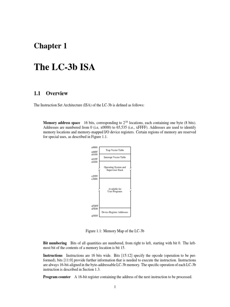 The LC-3b ISA: 1.1 Overview | PDF | Subroutine | Input/Output