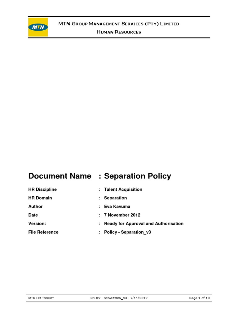 MTN Separation Policy Overview | PDF | Employment | Human Resource ...