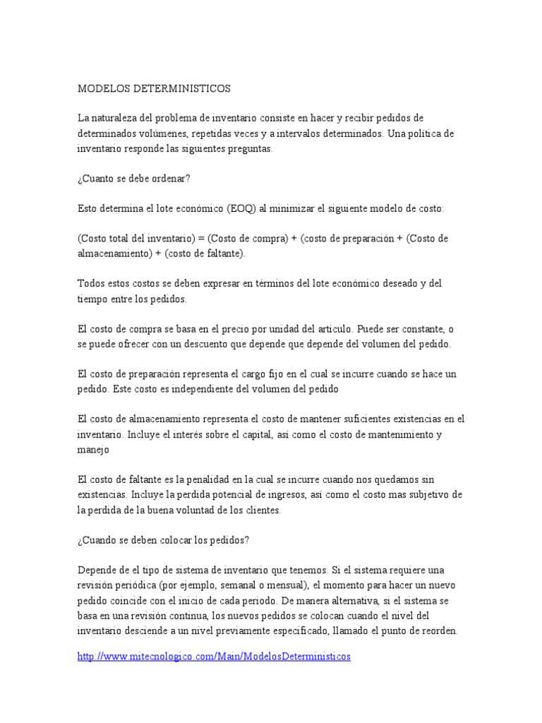 Modelos Determinísticos de Inventario | PDF | Inventario | Economias