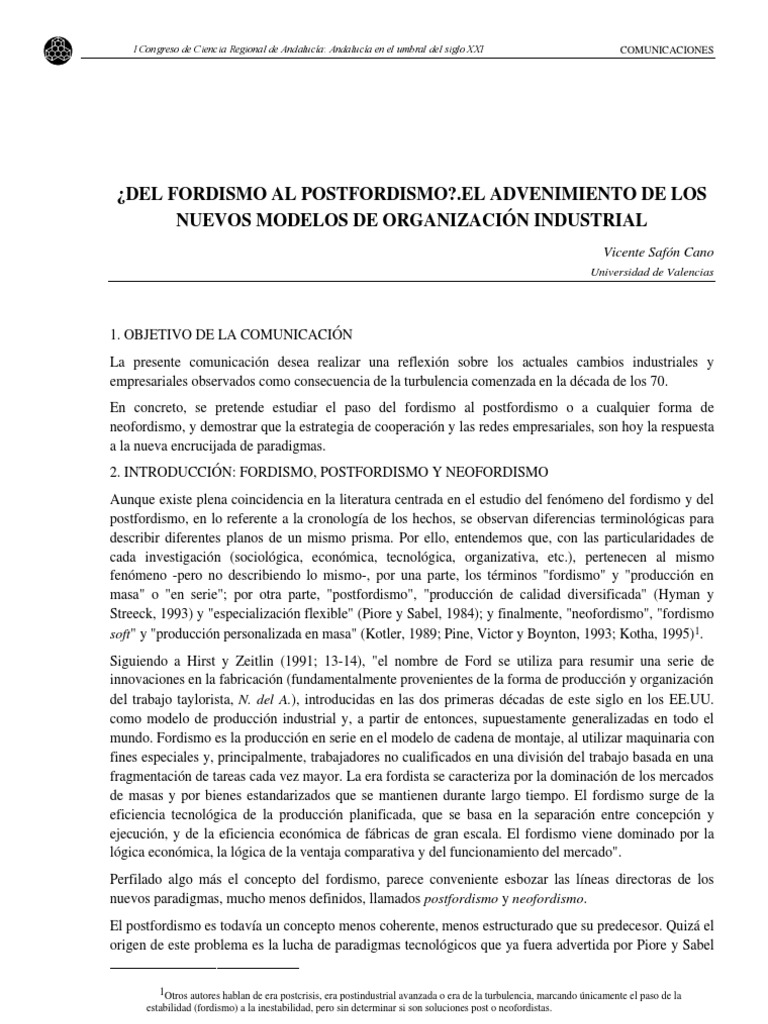 Del Fordismo Al Postfordismo | PDF | Mercado (economía) | Paradigma