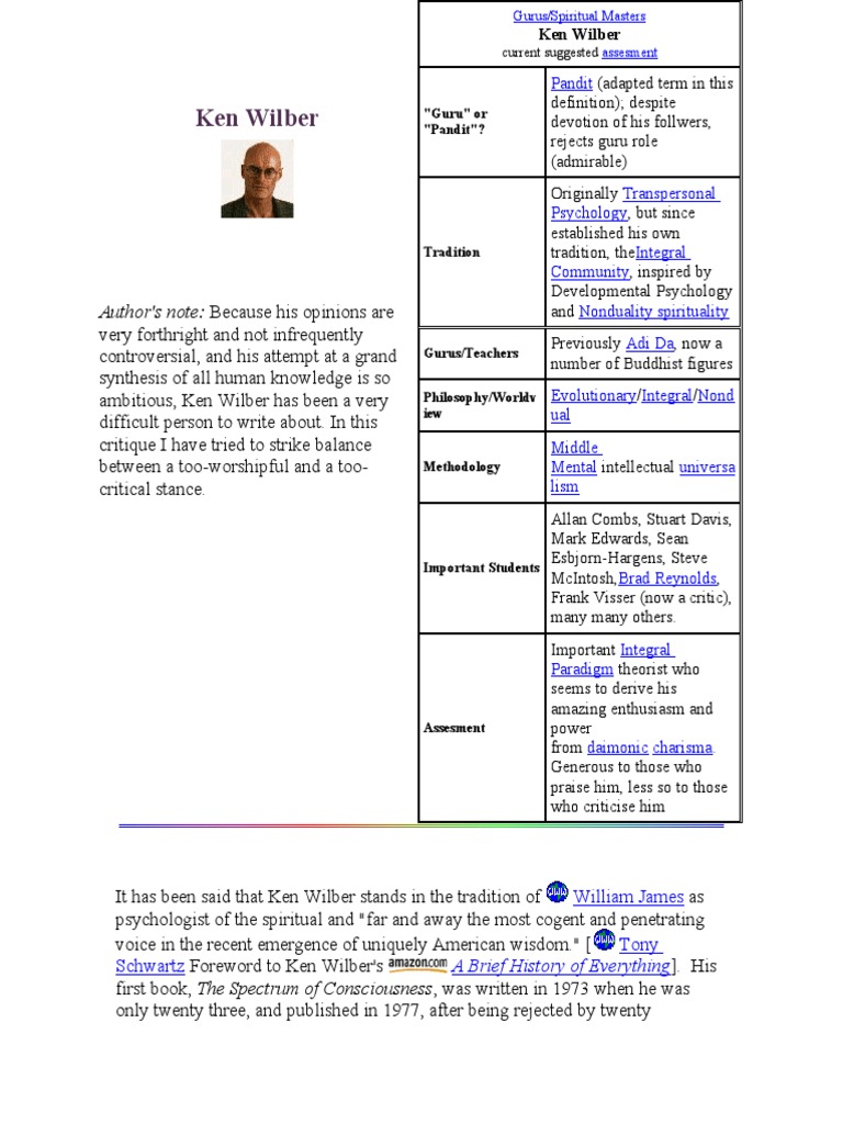 Ken Wilber and AQAL Integral All Quadrant All Level Thinking | PDF ...