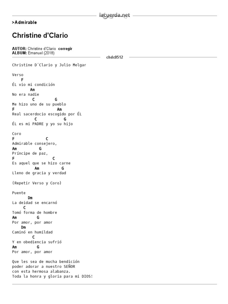ADMIRABLE, Christine D - Clario - Acordes | PDF