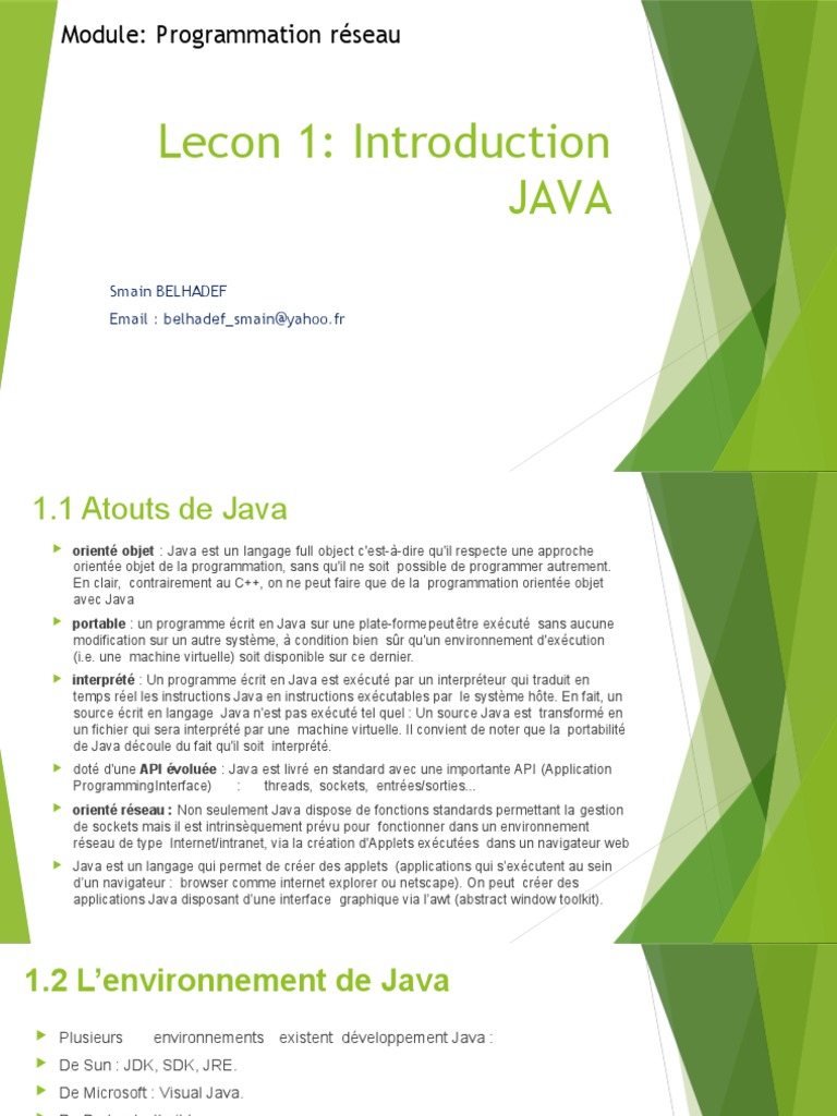 Lecon 1 Introduction JAVA | PDF | Java (Langage de programmation) | Classe (informatique)
