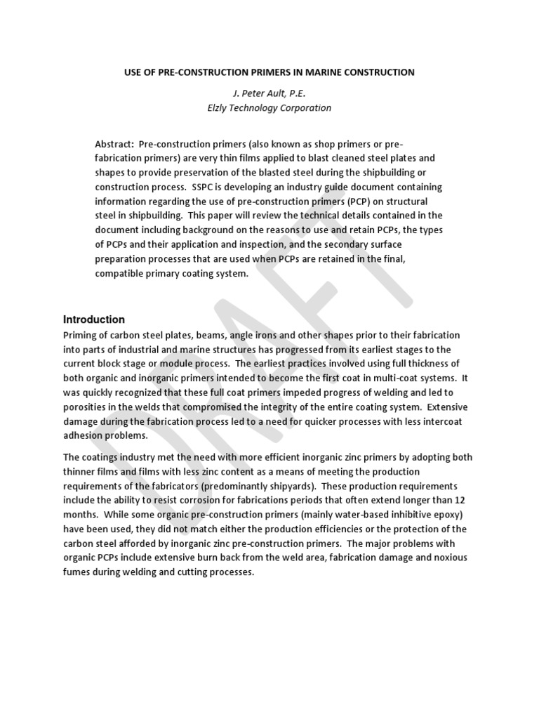 Use of Pre-Construction Primers in Marine Construction: J. Peter Ault ...