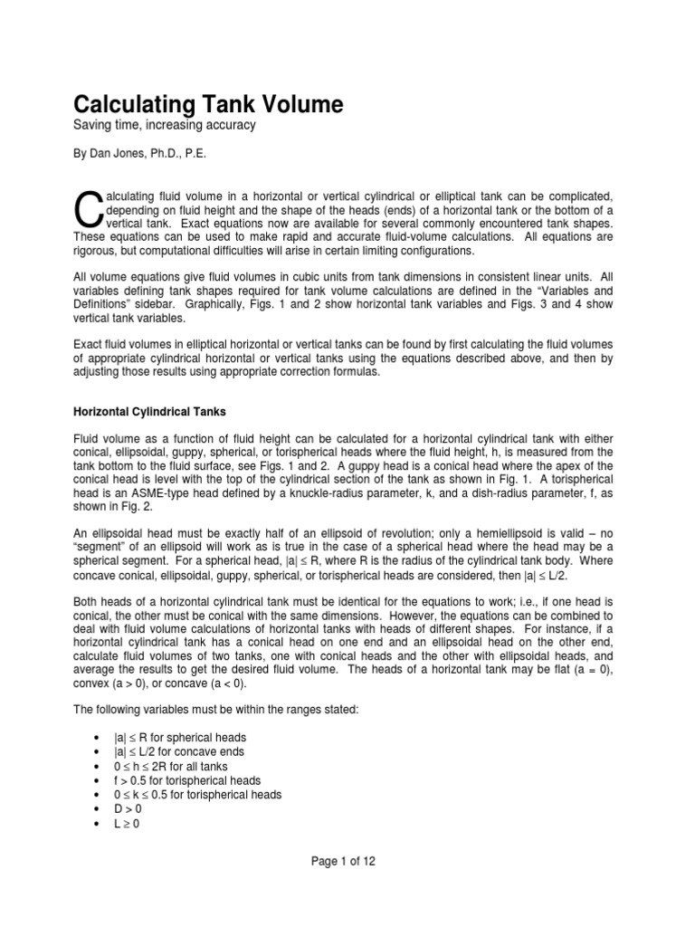 Calculating Tank Volume | PDF | Ellipse | Volume
