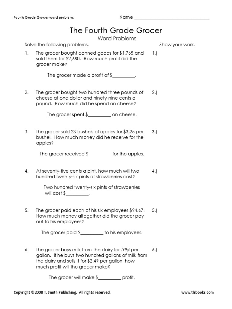 The Fourth Grade Grocer: Word Problems | PDF | Gallon | Grocery Store