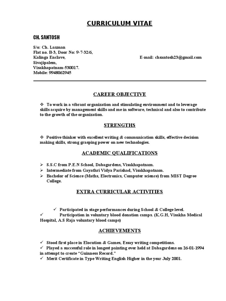 Curriculum Vitae: Ch. Santosh | PDF