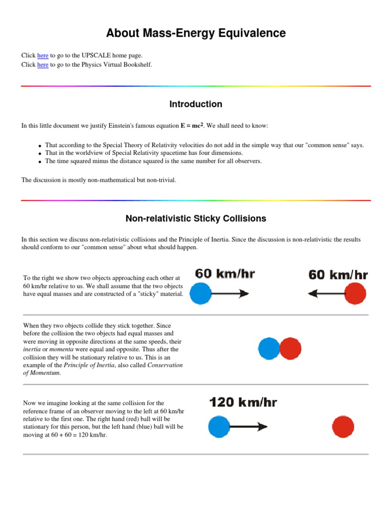 Mass Energy | PDF | Mass | Kinetic Energy