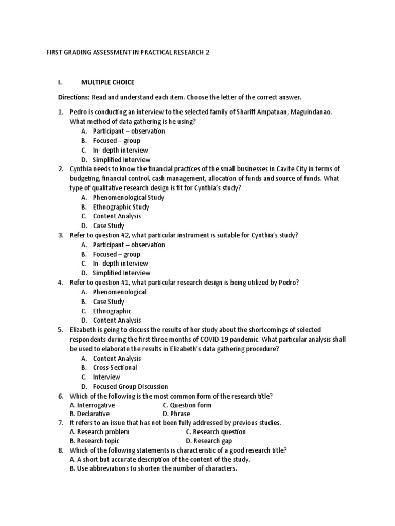 First Grading Assessment in Practical Research 2 | PDF | Statistics ...