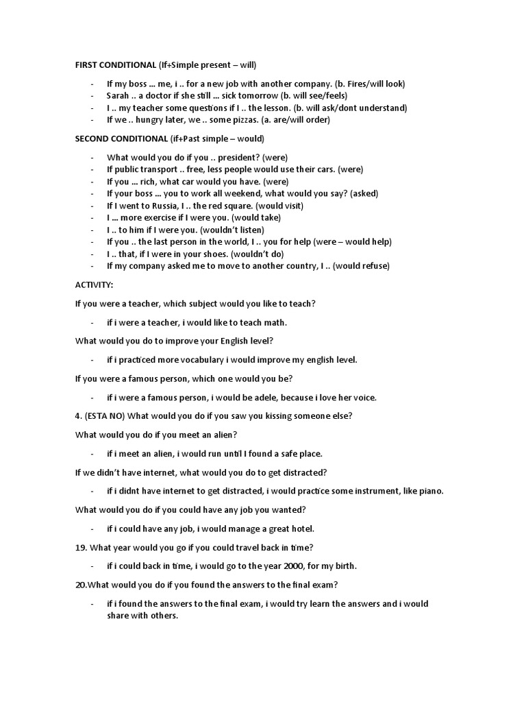 FIRST CONDITIONAL (If+Simple Present - Will) | PDF