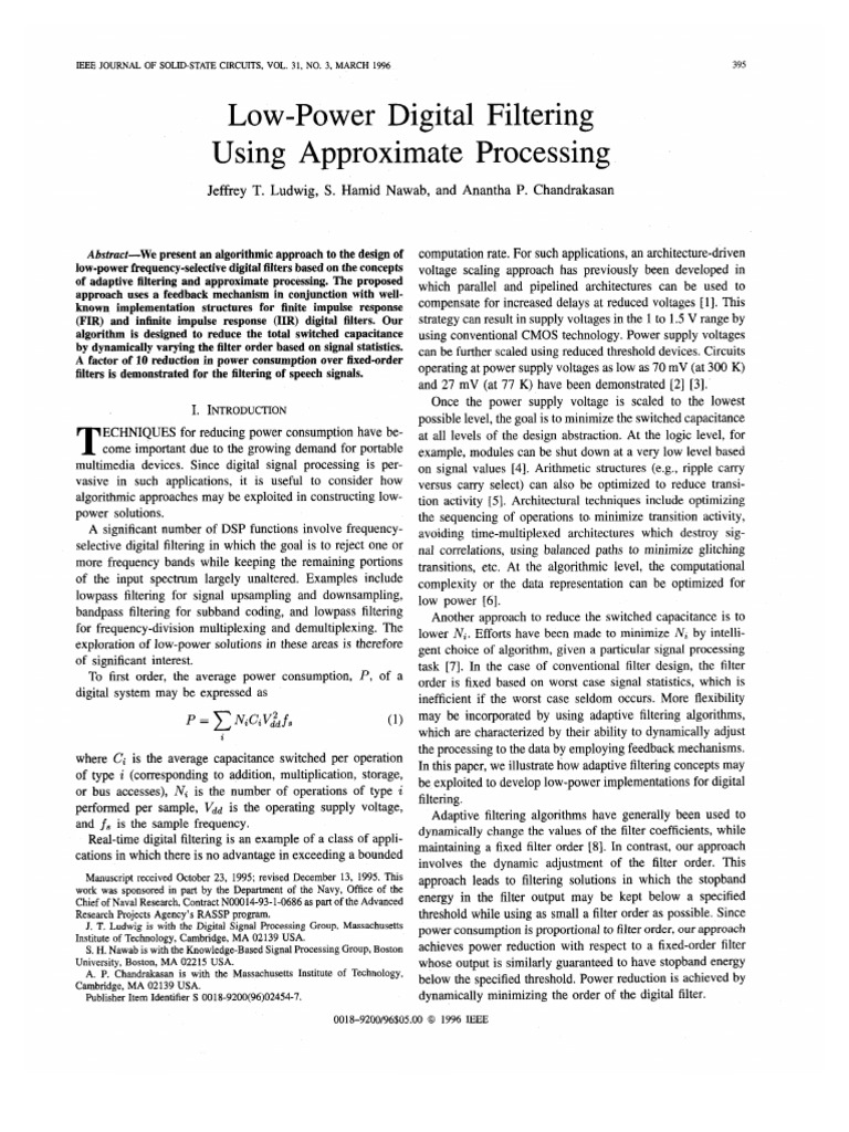 Low-Power Digital Filtering Using Approximate Processing: T. Ludwig | PDF | Filter (Signal ...