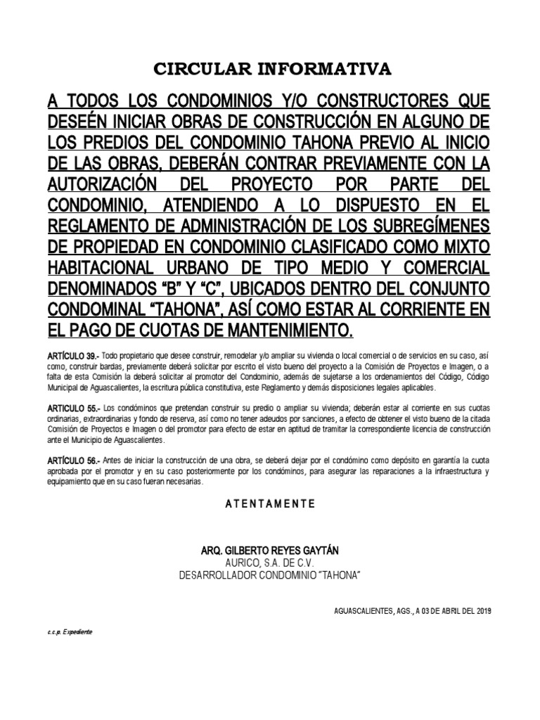 Circular Informativa Tahona | PDF | Condominio