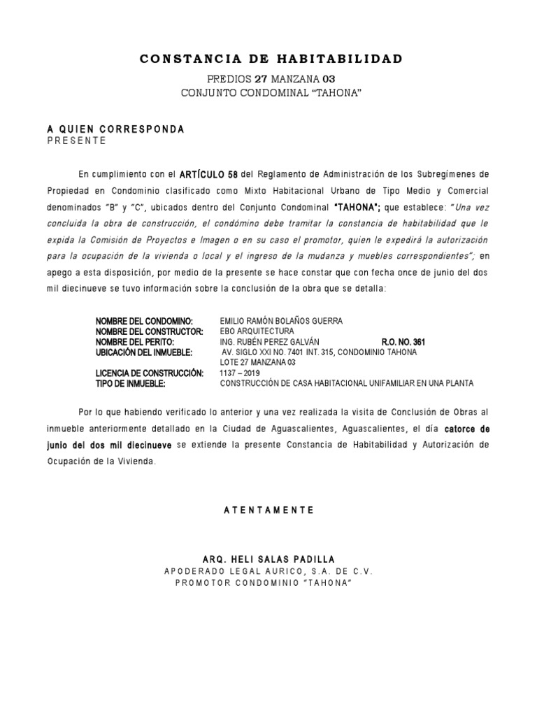 Constancia de Habitabilidad | PDF