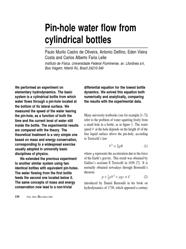 Pinhole Water Flow | Download Free PDF | Fluid Dynamics | Viscosity