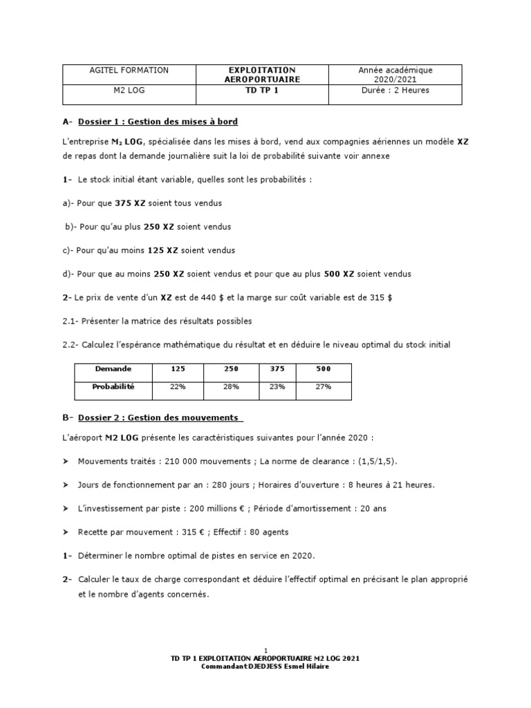 TD TP 1 Exploitation Aeroportuaire M2 Log Soir 2021 | PDF