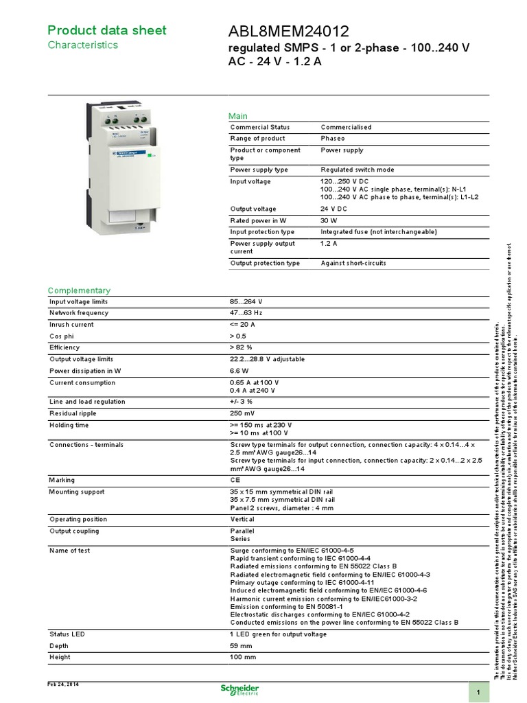 ABL8MEM24012: Product Data Sheet | PDF | Power Supply | Electromagnetic ...