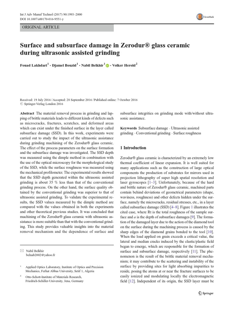 Surface and Subsurface Damage in Zerodur® Glass Ceramic | PDF ...