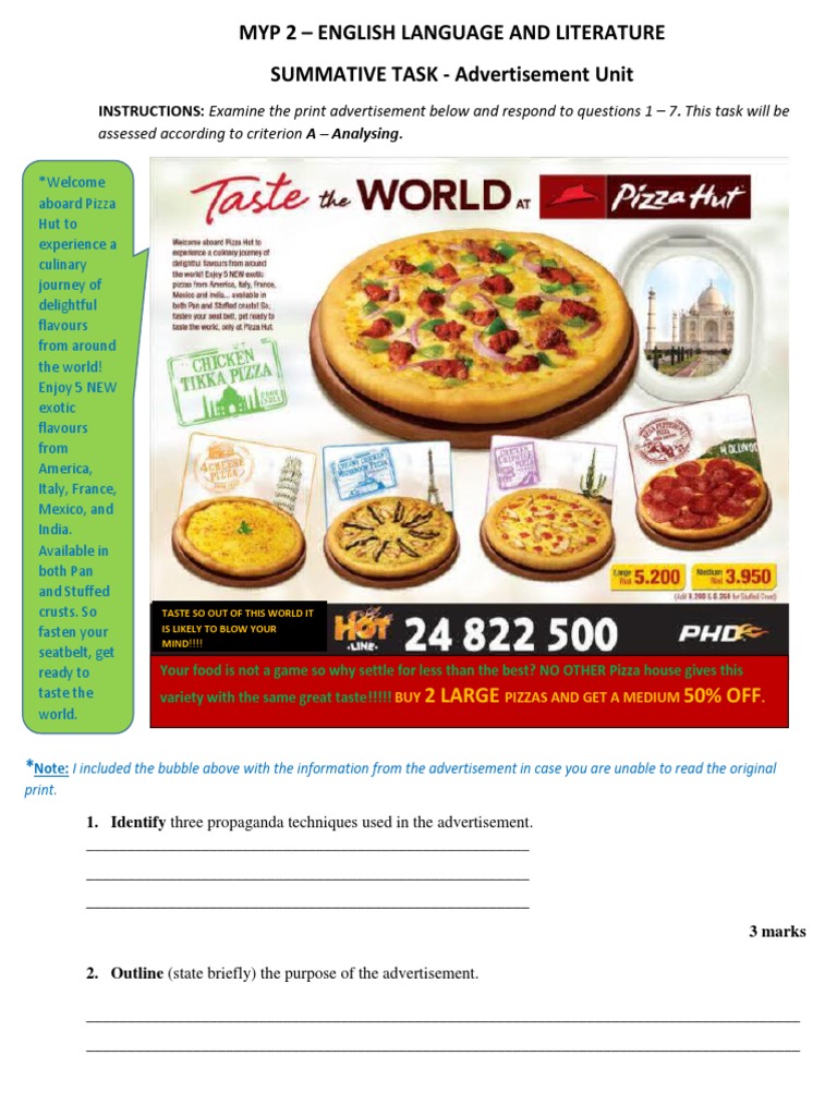 MYP 2 English: Ad Analysis Task | PDF | Advertising | Cognition