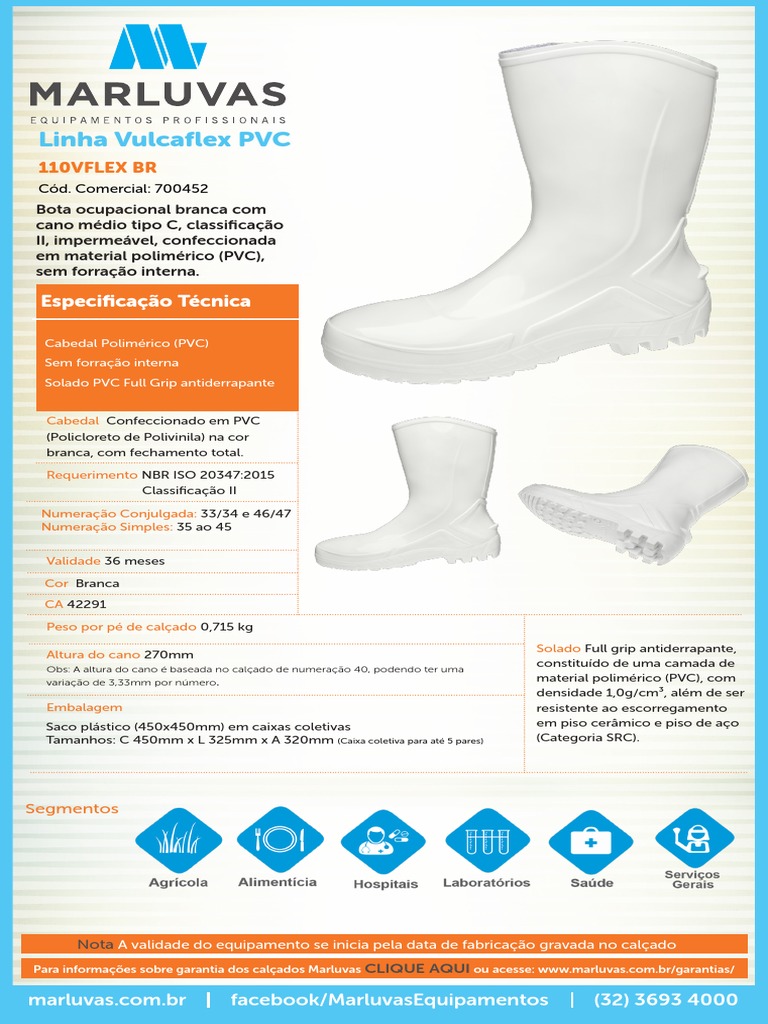 Ficha Técnica Bota PVC 110vflex-Br - Ca 42291 | PDF