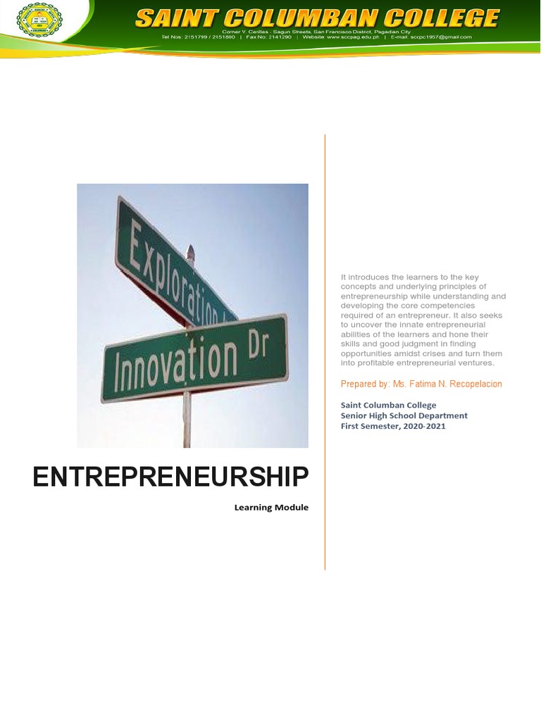 Entrepreneurship Module 3 All Subject Teacher | PDF | Entrepreneurship ...