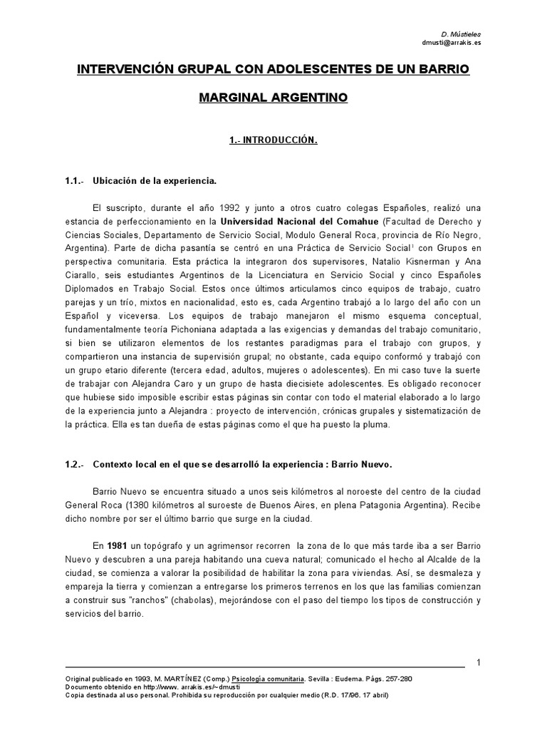 Intervencion Grupal Con Adolescentes | PDF | Trabajo Social | Trastorno ...