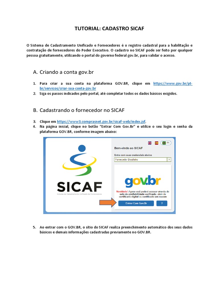 Tutorial Cadastro SICAF - Completo | PDF | Informática