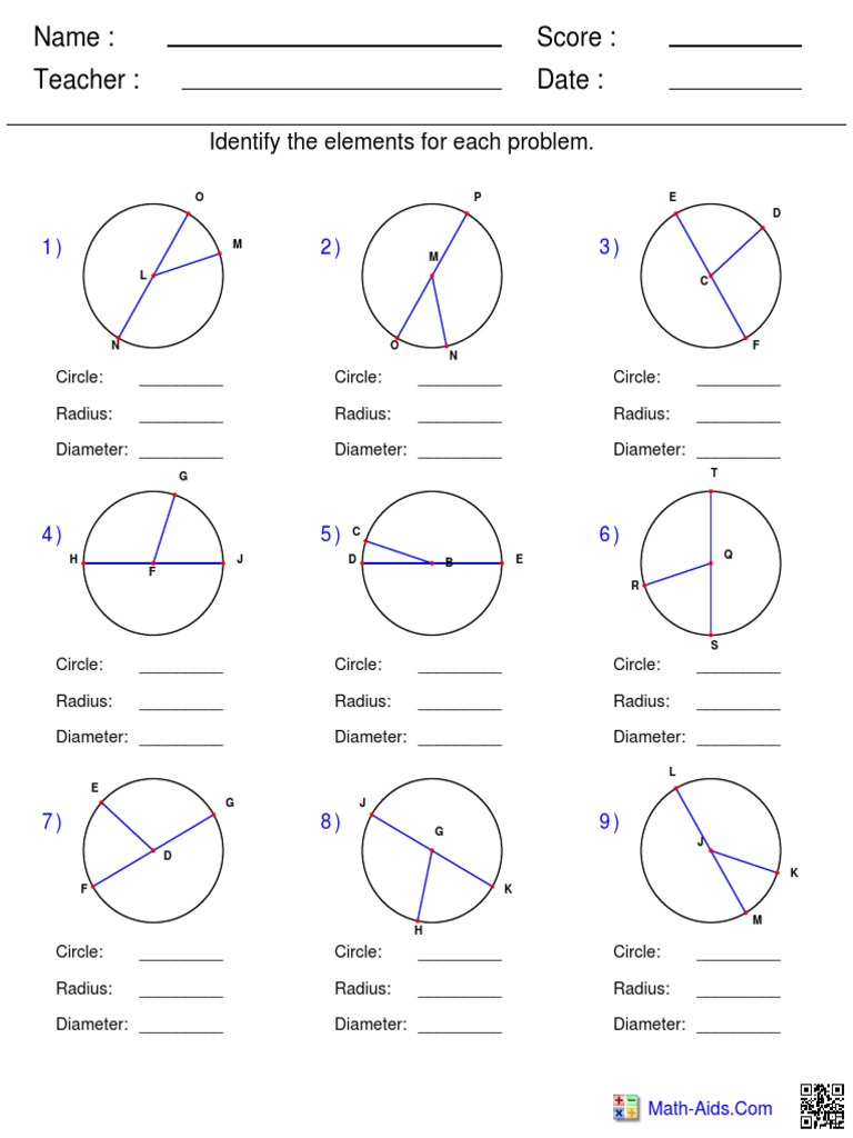 Identify Parts of A Circle Worksheet | PDF | Circle | Geometric Objects