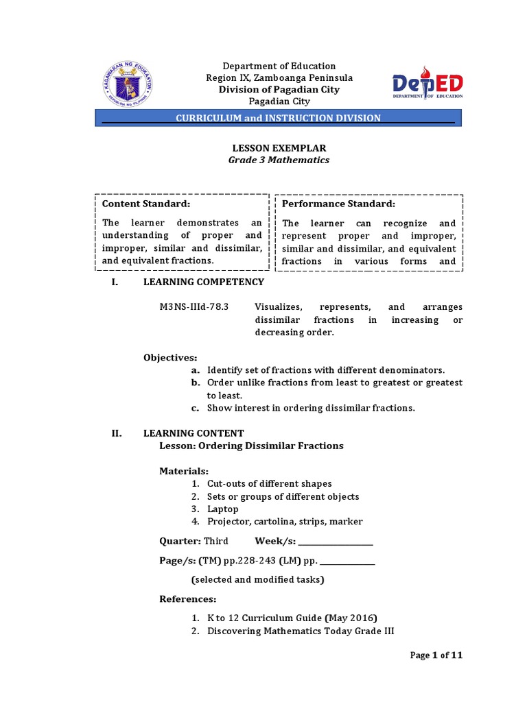 Lesson Exemplar Grade 3 | PDF | Division (Mathematics) | Learning