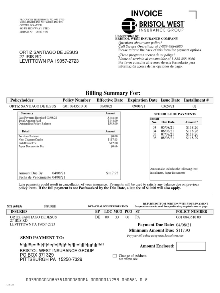 Insurance billing summary and payment options | PDF | Payments | Cheque