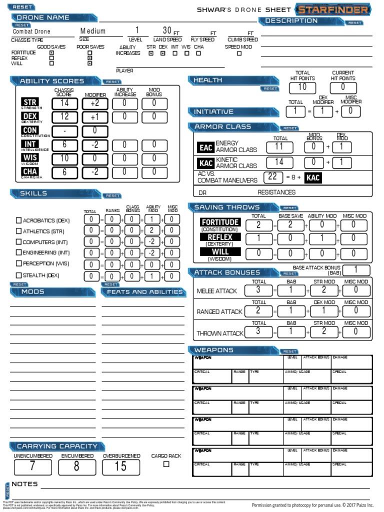 Star Finder Drone Sheet | PDF | Tabletop Games | Entertainment