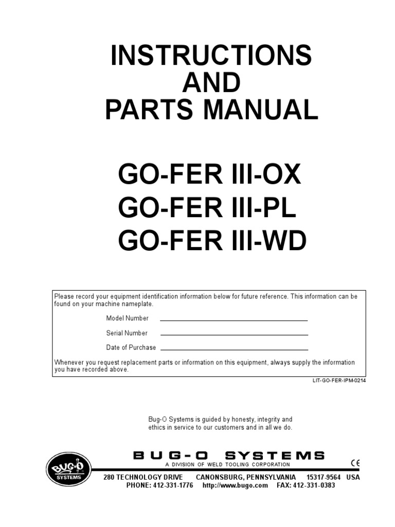 Instructions AND Parts Manual Go-Fer Iii-Ox Go-Fer Iii-Pl Go-Fer Iii-Wd ...