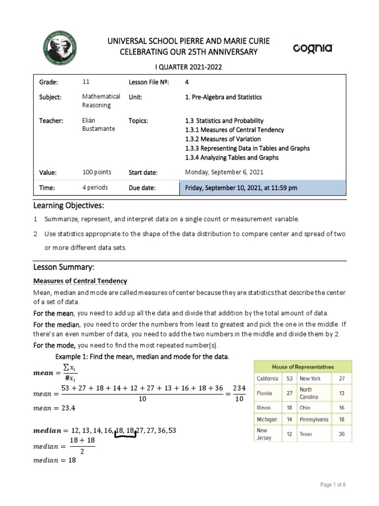 Analyzing Measures of Central Tendency, Variation, and Data ...