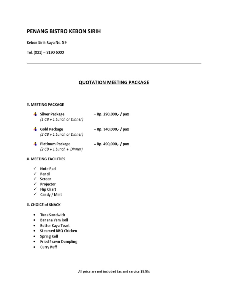 Penang Bistro Meeting Packages | PDF | Curry | Lunch