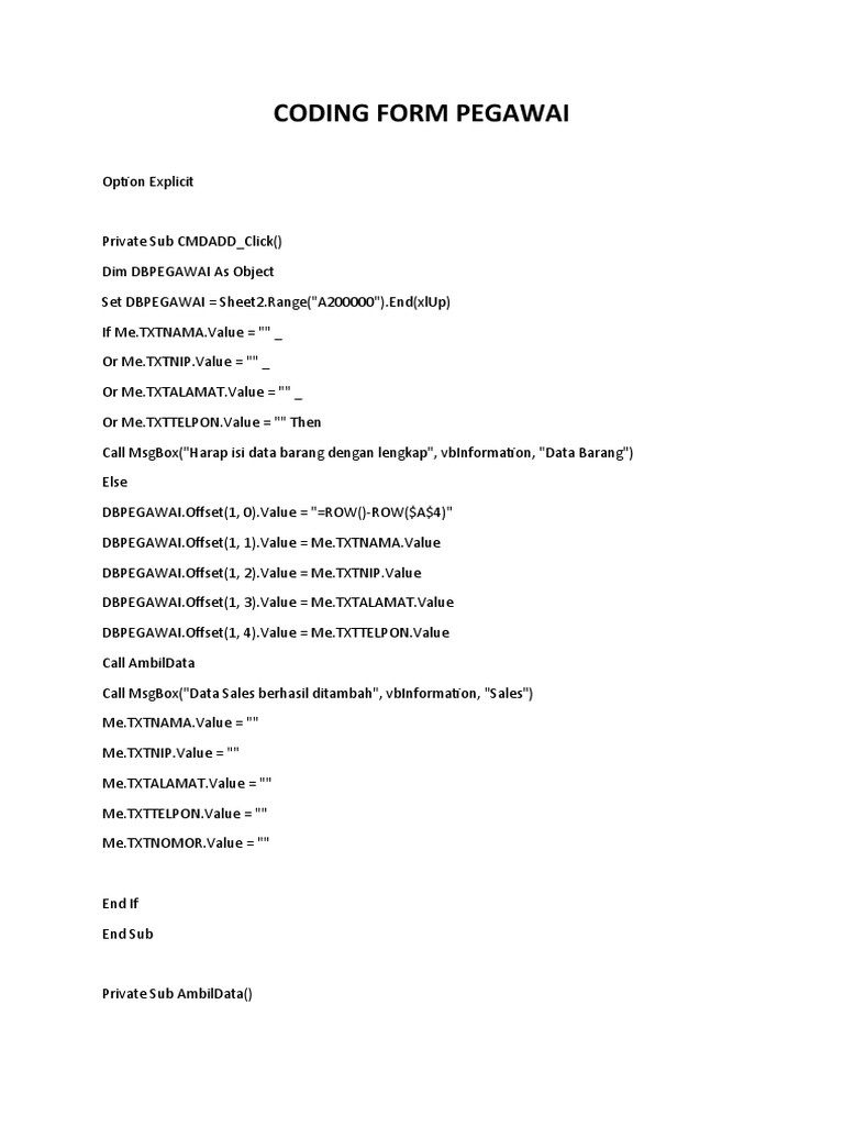 Coding Form Pegawai | PDF | Computing | Computer Programming