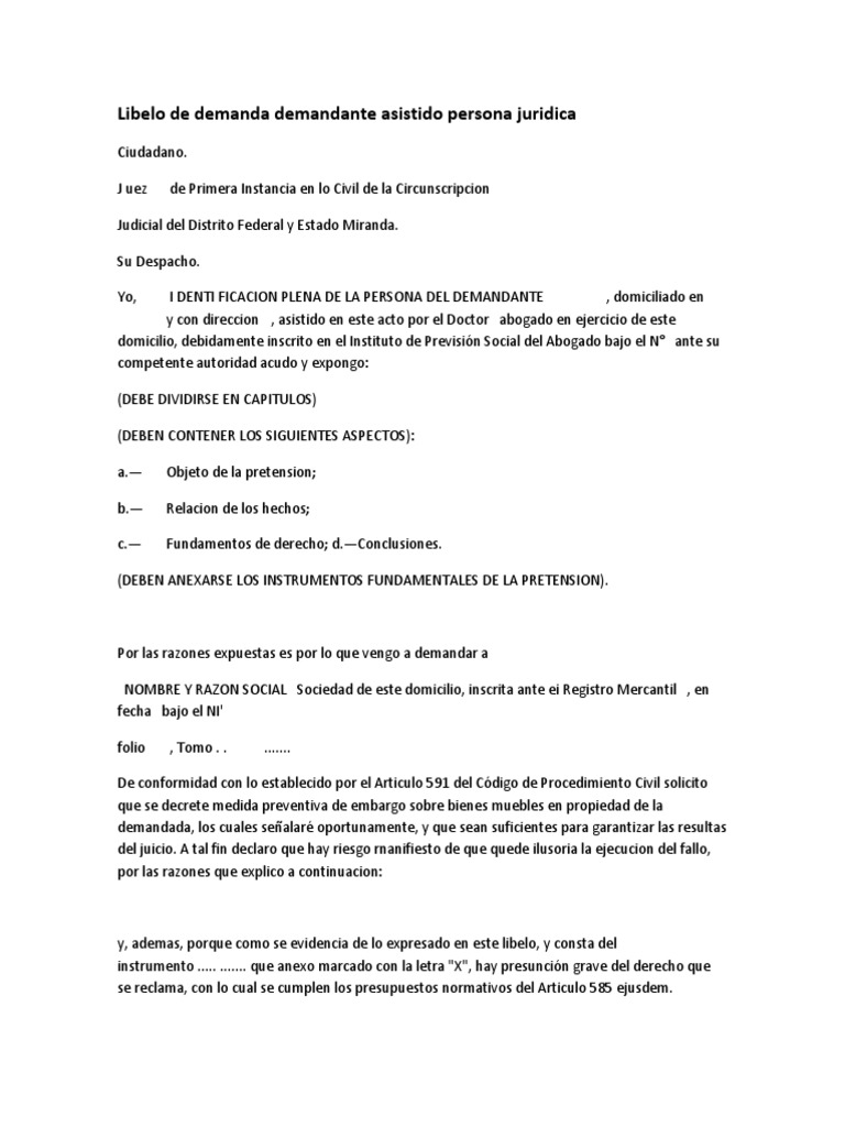 Libelo de Demanda Demandante Asistido Persona Juridica | PDF
