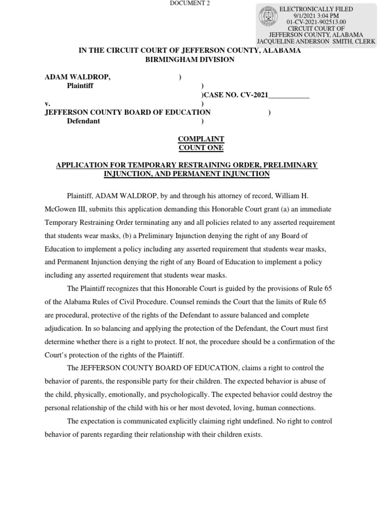 Waldrop v. Board of Education Complaint | PDF | Institutional Review ...