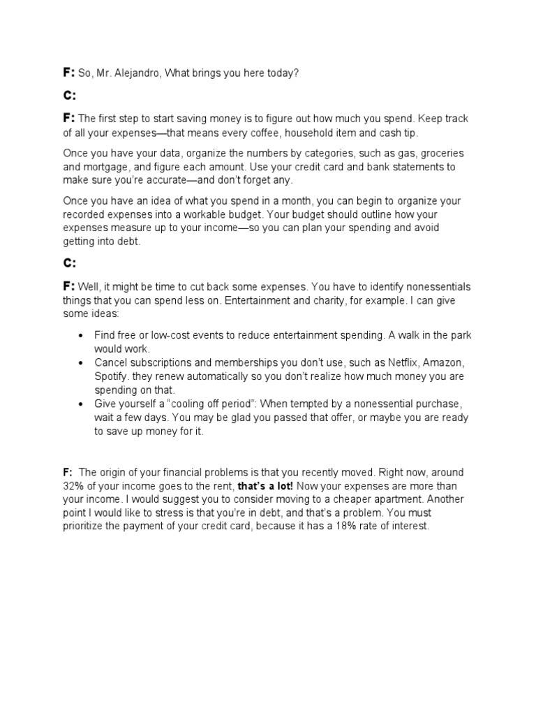 F: The Origin of Your Financial Problems Is That You Recently Moved. Right Now, Around | PDF