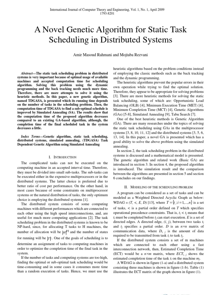 A Novel Genetic Algorithm for Static Task Scheduling in Distributed Systems Using Simulated ...