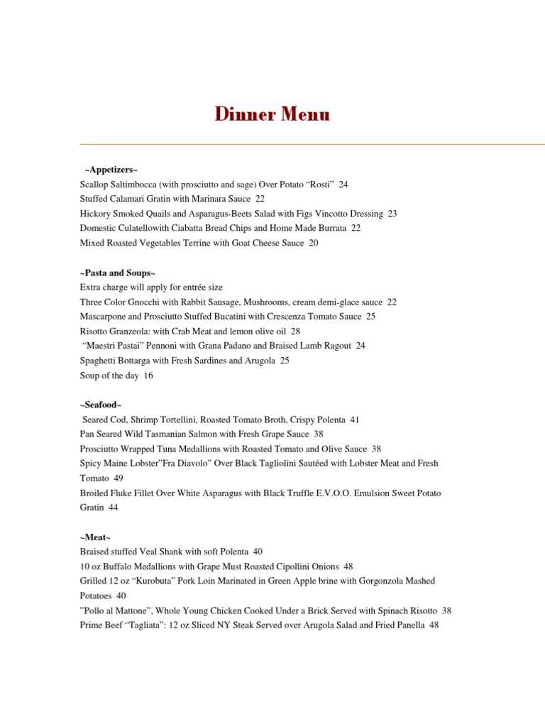 Dinner Menu | PDF