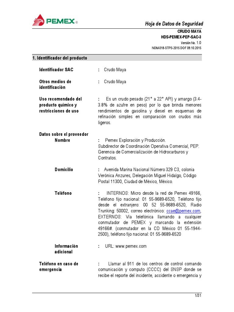 Ficha Tecnica-Crudo Maya | PDF | Agua | Ciencias fisicas Ficha Tecnica-Crudo Maya | PDF | Agua | Ciencias fisicas