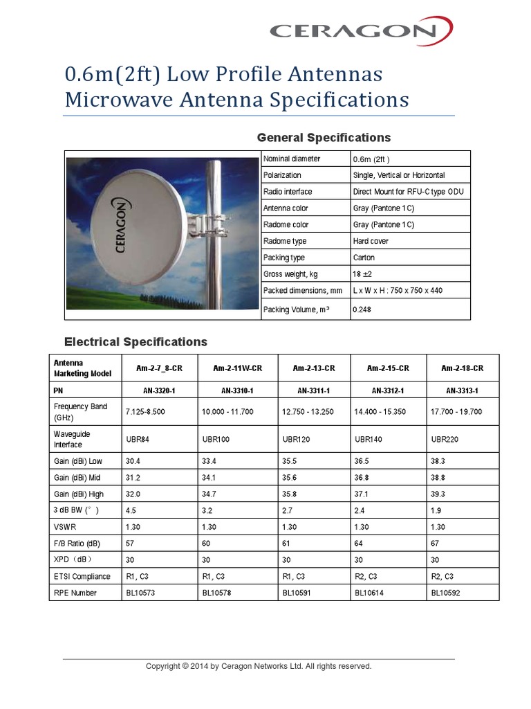 0.6m (2ft) Low Profile Antennas Microwave Antenna Specifications | PDF ...