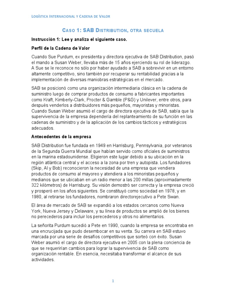 Caso 1 SAB Distribution, Otra Secuela | PDF | Cadena de valor | Logística
