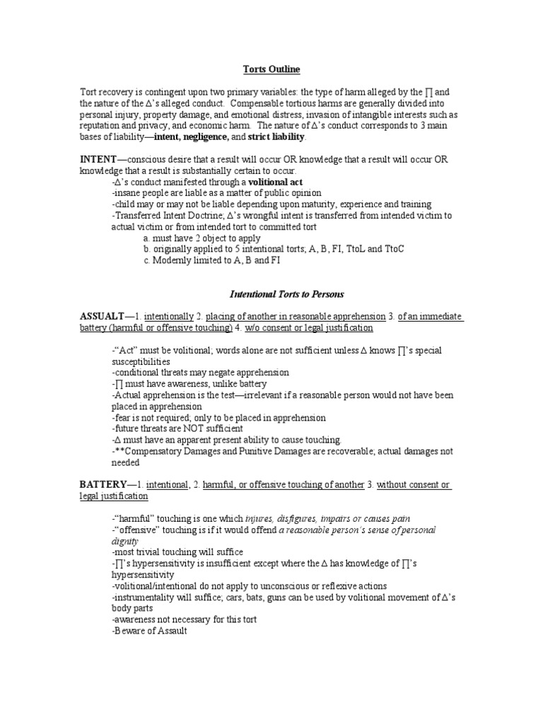 Torts Outline | PDF