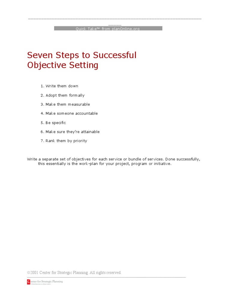 Seven Steps to Set Effective Objectives | PDF | Career & Growth ...