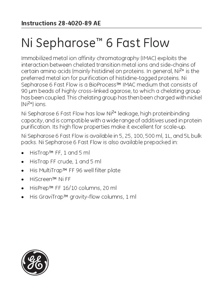 Ni Sepharose 6 FF | PDF | Protein Purification | Buffer Solution